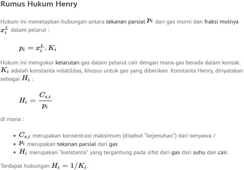 Hukum Henry - Rumus, Nilai Konstanta - Kelarutan Gas dalam Air - Soal